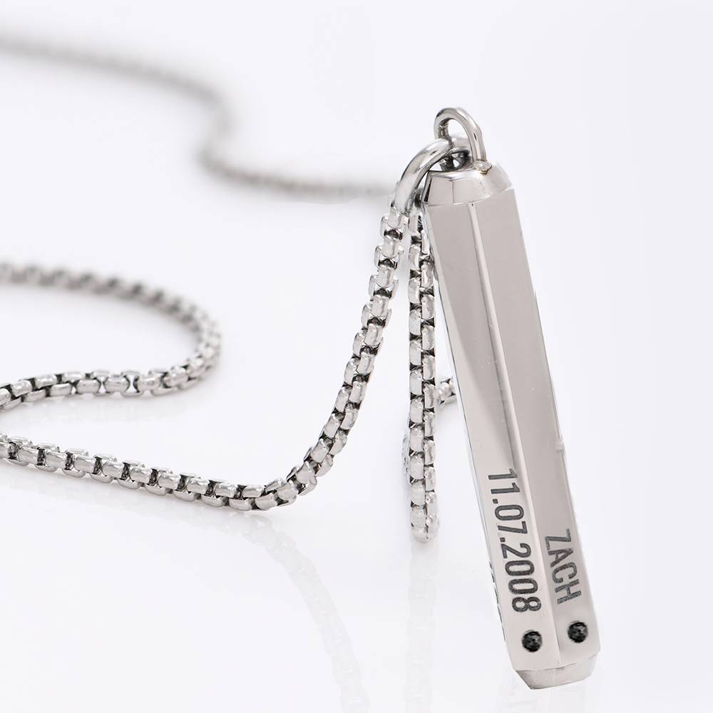 3D Engraved Hexagon Bar Necklace with Diamonds - Stainless Steel - SETT&Co