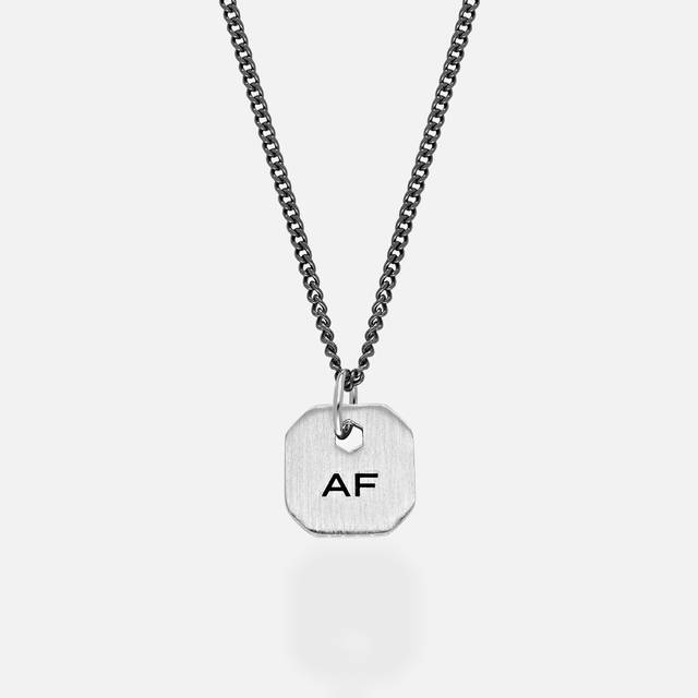 Engravable Dog Tag Necklace With Black Spinel- Silver - SETT&Co