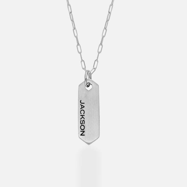 Engravable Vertical Dog Tag Necklace - Silver - SETT&Co