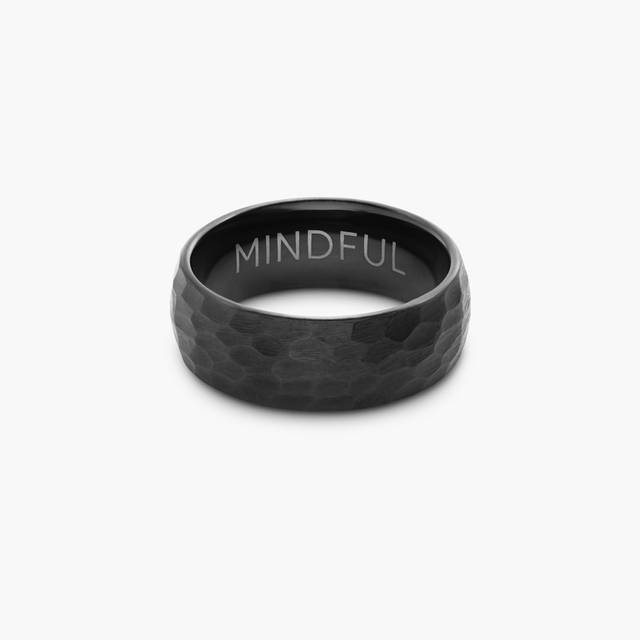 Engraved Black Hammered Tungsten Ring, Matte Finish - SETT&Co