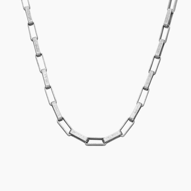 ENGRAVED SQUARE LINK NECKLACE - BRUSHED MATTE SILVER FINISH - SETT&Co