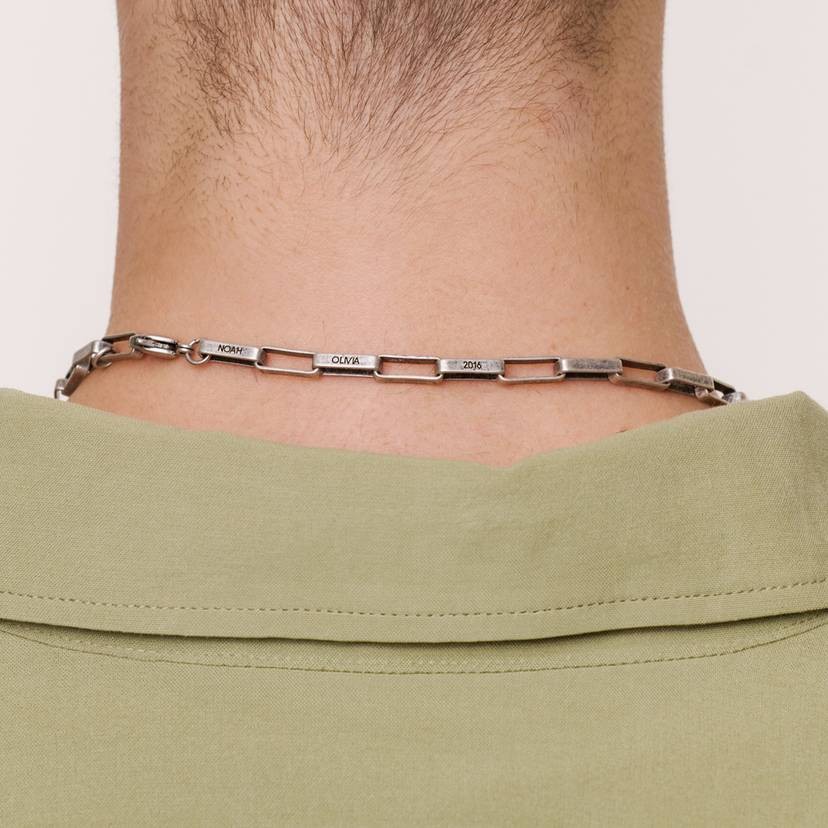 ENGRAVED SQUARE LINK NECKLACE - BRUSHED MATTE SILVER FINISH - SETT&Co