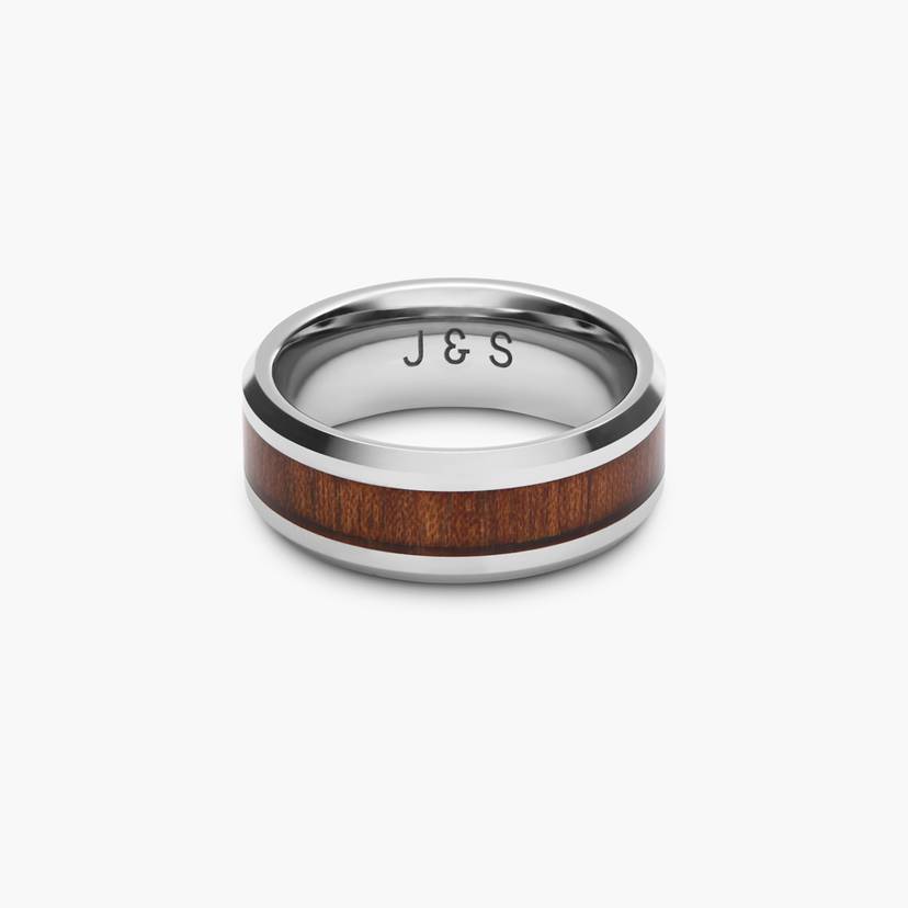 Engraved Tungsten Ring with Wood Inlay and Beveled Finish - Sett & Co
