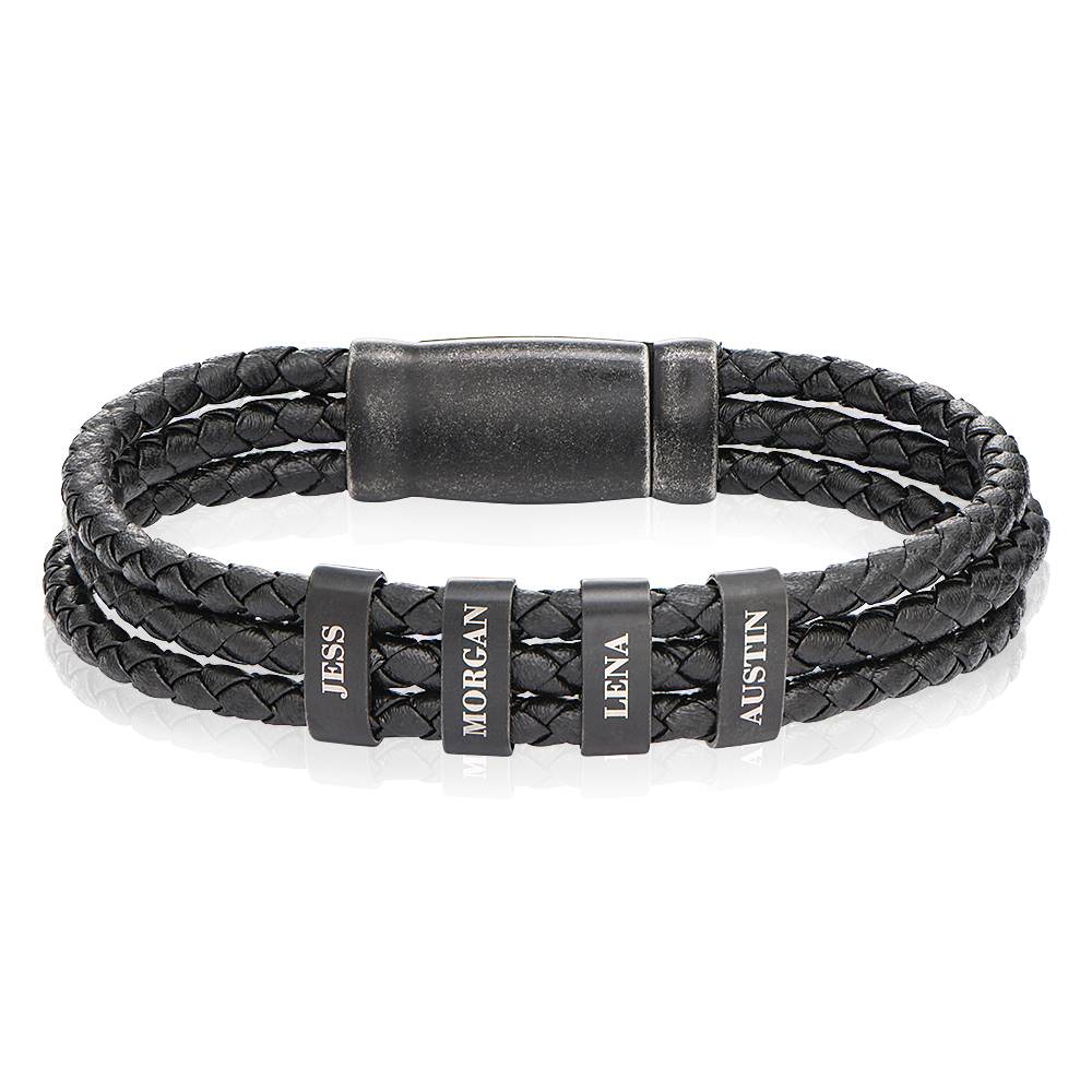 Oxide Vertical Tags Men Braided Leather Bracelet - Sett & Co
