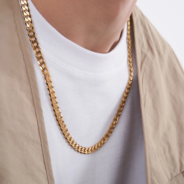 Personalized Flat Curb Chain Necklace - 7 mm - Gold - SETT&Co