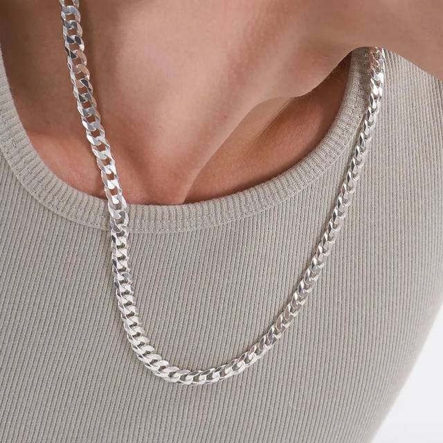 Personalized Flat Curb Chain Necklace - 7 mm - Silver - SETT&Co