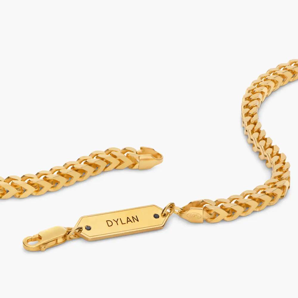 Personalized Franco Chain Necklace with Black Diamonds - 4 mm - Gold ...
